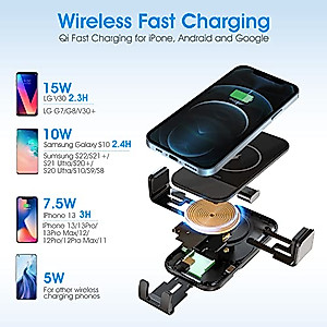 Wireless Car Charger,HYUNDAI 15W Qi Fast Charging Auto Clamping Car Charger Phone Mount for Car Air Vent Compatible with iPhone 13/12/11/X, Samsung Galaxy S22+/S21/S10/Note 20 etc