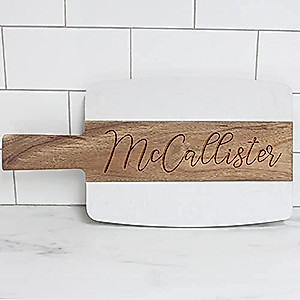 Cheese Board, Personalized Wood Marble Cutting Board, Housewarming, Bridal Shower Gift (Rectangular Wood & Marble Stripe)