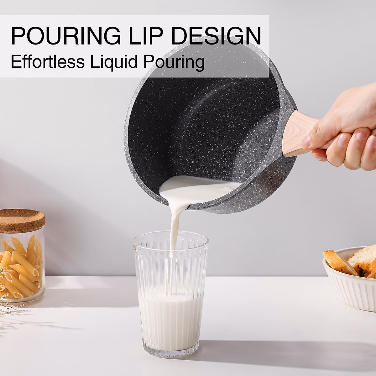 Kordisen Sauce Pan Set with Lid, 1.5QT & 2.5QT Non Stick Small Pot with Granite Coating, Saucepan with Pour Spout, Multipurpose Handy Induction Pot, Cooking Pot, PFOA/PFOS Free