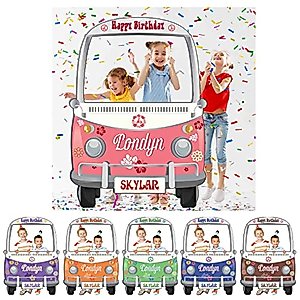 Hippie Bus Photo Booth Frame - Personalized Hippie Van Cutout - Selfie Frame Bus Photo Prop - Custom Hippie Van Photo Prop - Groovy Birthday Party Decorations