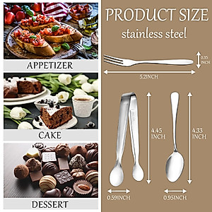 20 PCS Appetizer Forks Spoons and Tongs Mini Charcuterie Accessories Stainless Steel Sporks Teaspoons Serving Spoons for Party Small Utensils for Cocktail Salad Dessert