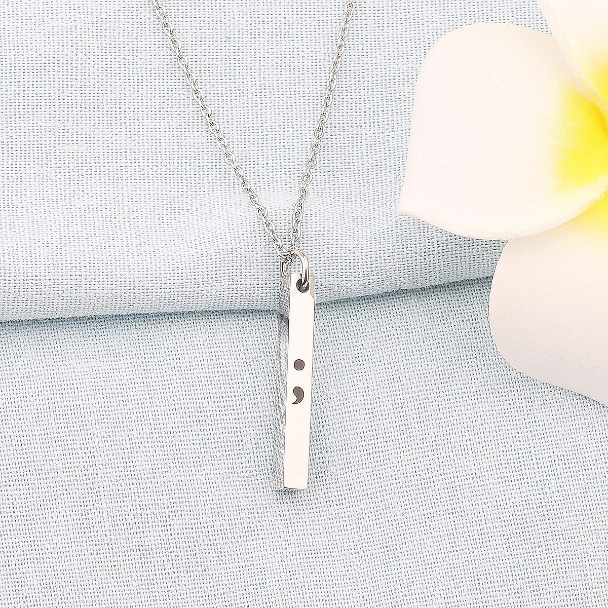 bobauna Semicolon Bar Necklace Mental Health Awareness Jewelry Inspirational Strength Gift For Cancer Survivor (semicolon bar necklace)