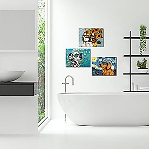 Visual Art Decor Creative Dog Picture for Wall Decor Van Gogh Starry Night Sunflower Sunflower Painting Prints in Dog's Sunglasses Bulldog Dalmatian Golden Retriever Poster for Living Room Pet Club Bedroom Deocration