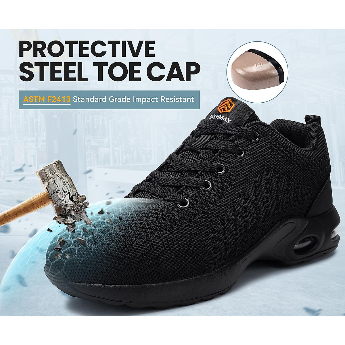 DYKHMILY Steel Toe Shoes for Women Steel Toe Sneaker Safety Shoes for Women Non Slip Resistant Work Shoe Composite Toe Shoe Comfortable Size 6,Black