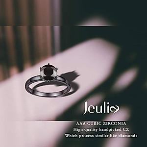 Jeulia Black Rings for Women Mens 925 Sterling Silver Solitaire Black Diamond Rings Bridal Set Wedding Engagement Anniversary Promise (8.5(U.S))