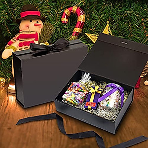 Gift Boxes with Lid,Gift Boxes with Ribbon and Magnetic Closure for Wrapping Gifts 10.2x7.4x3.1 Inches (Black)