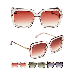 DIFF Sandra Designer Oversized Square Sunglasses for Women UV400 Protection, Light Pink Crystal + Dusk Gradient