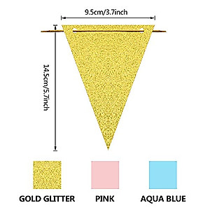 45 Pieces Gender Reveal Banner Garland Glitter Pink Blue Gold Triangle Pennant Flag Mint Coral Banner for Gender Reveal Party Baby Shower Wedding Birthday Party Decoration