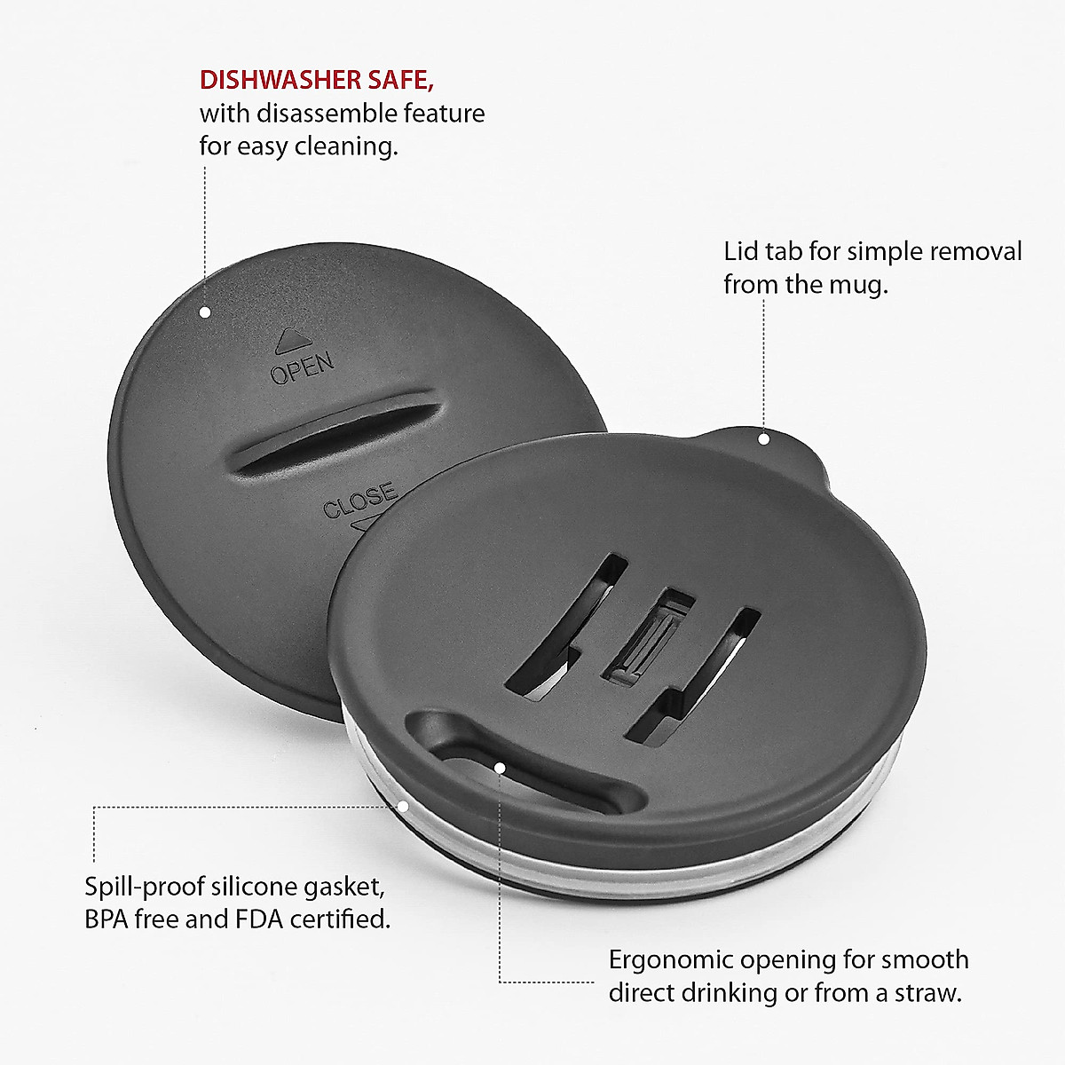 GRANDTIES Insulated Coffee Mug with Handle - Sliding Lid for Splash-Proof 16 oz Wine Glass Shape Thermos Tumbler with Double Walled Vacuum Stainless Steel to Keeps Beverages Hot or Cold - Black