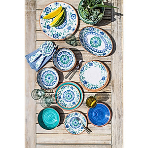 TarHong Rio Turquoise Floral Bowl, 8" x 2.2", 43.3 oz, Melamine, Set of 6