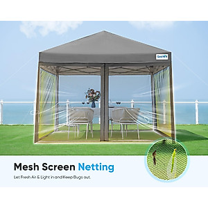 Quictent 10'x10’ Pop up Screened Canopy Tent with Mosquito Netting, Portable Easy up Outdoor Screen House Shelter for Patio, Camping and Picnic, Includes Wheeled Carry Bag (Grey)