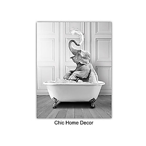 Cute Bathroom Wall Art & Decor - Funny Bathroom Decor for Women, Kids - Cow Elephant Bear Giraffe Penguin Wall Art Set - Bathroom Pictures - Bath Wall Decor - Bathroom Accessories - Powder room Sign