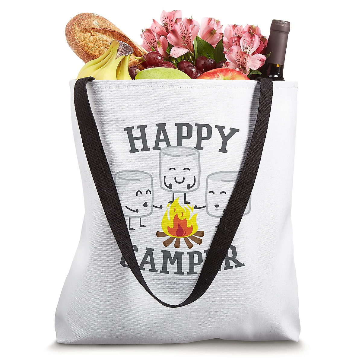 Happy Camper Camping Marshmallows Roasting Smores Bonfire Tote Bag
