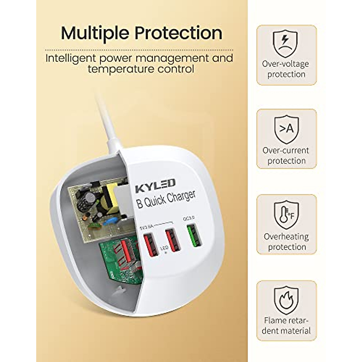 USB Charging Station with Quick Charge 3.0, JACKYLED 4 USB Charging Hub, Desktop USB Charger Station for Multiple Devices, Compatible with iPhone iPad Galaxy Smart Phone for Home Travel, White