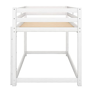 Merax Twin Over Twin Floor Bunk Bed with Ladder, White
