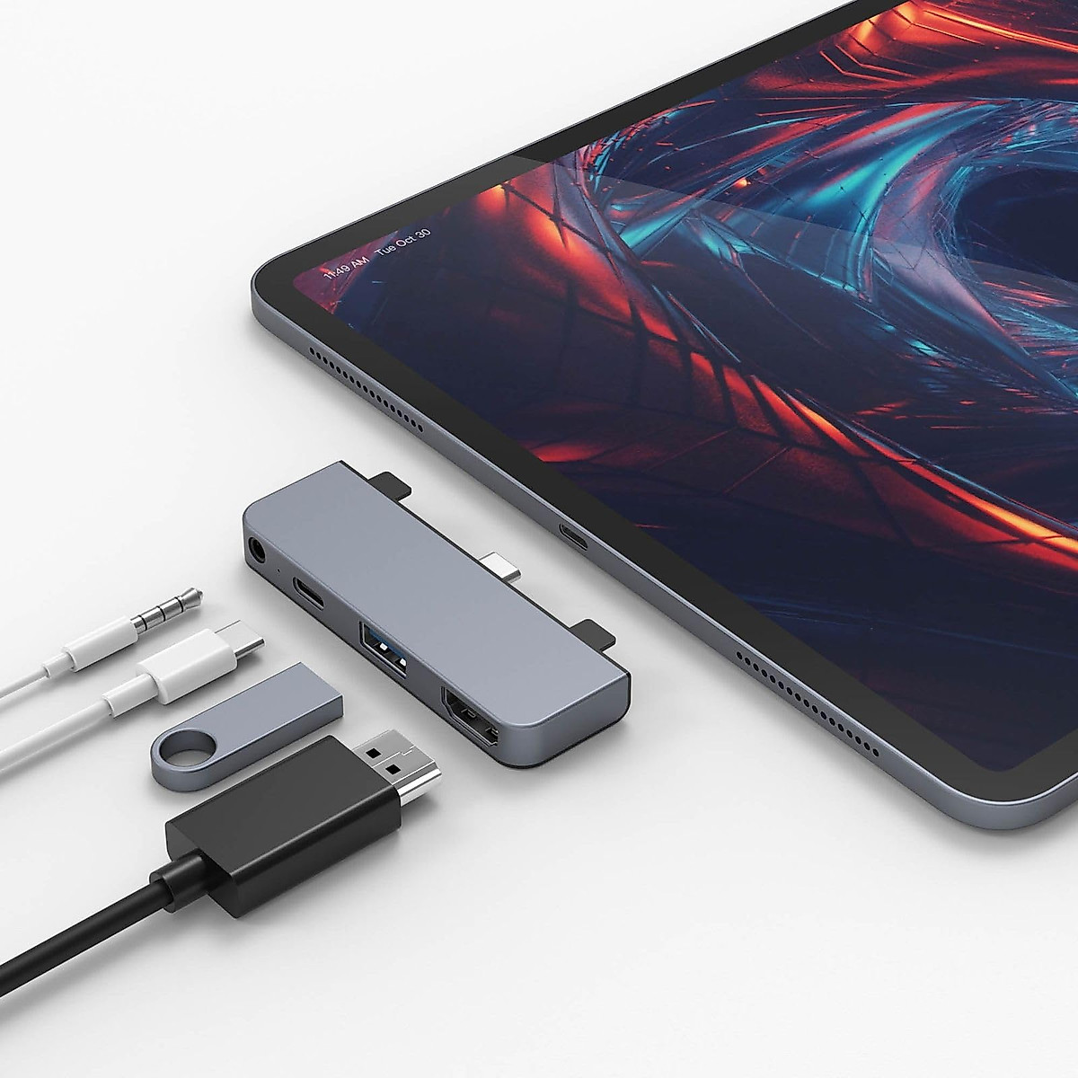 HYPER - HyperDrive 4-in-1 USB C Hub for iPad Pro - 3.5mm Audio Jack, USB-C Power Delivery, USB-A 3.0, 4K30Hz HDMI - Space Gray