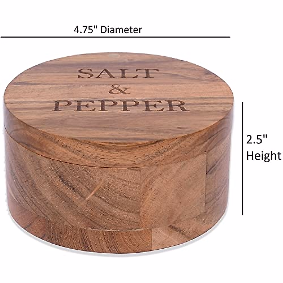 SAMHITA Acacia Wood Salt & Spice Box with Magnetic Swivel Lid, SALT & PEPPER" Engraved on Lid Seasoning Ingredients Storage Holder (4.75" x 4.75" x 2.5")