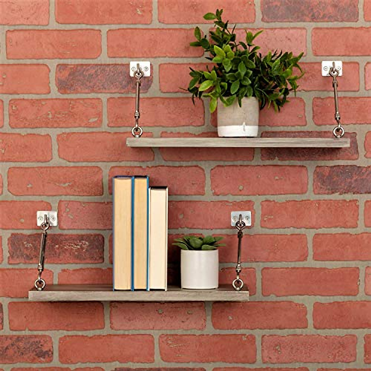 Under.Stated Floating Shelves Wall Mounted Wood Hanging Shelf Set for Bathroom Kitchen Living Room Bedroom Storage (Rustic Grey with Industrial Hardware Set of 2)