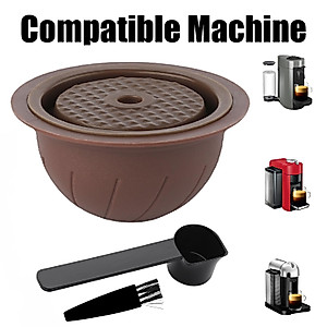 5pcs Reusable Pods for Nespresso Machine, 150ml Refillable Coffee Capsule with 2 Silicone Lids, 1 Spoon, 1 Brush, Compatible with Nespresso