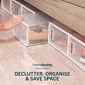 HomeBuddy Shoe Organizer for Closet - 12 Pack Shoe Boxes Clear Plastic Stackable Bins, Clear Shoe Boxes Stackable with Lids, Sneakers Storage Case, Zapateras Organizer for Shoes, Closet Shoe Organizer