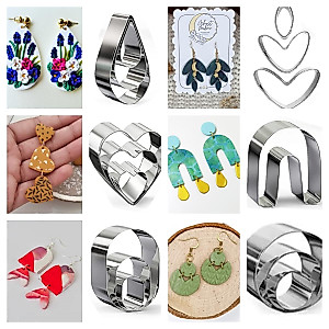 Dacmern 689pcs Polymer Clay Cutters Set - 39 Shapes Stainless Steel Clay Cutters with 8 Circle Cutters, 640pcs Earring Making Kit and 2 Polymer Clay Tools, Clay Cutters for Polymer Clay Jewelry