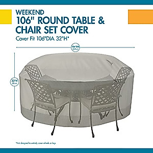 Duck Covers Weekend Water-Resistant Outdoor Round Table & Chair Cover with Integrated Duck Dome, 106 x 32 Inch, Moon Rock, Patio Covers for Outdoor Furniture