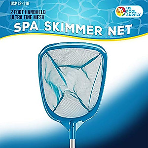 U.S. Pool Supply Professional Spa, Hot Tub, Pool Hand Leaf Skimmer Net with 12" Aluminum Pole - Deep Ultra Fine Mesh Netting Bag Basket, Clean the Finest Debris - Pond Small Kid Kiddie Inflatable Pool