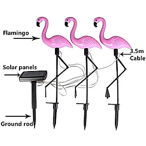 3 Pack Flamingos Garden Decor Lights, IP55 Waterproof Outdoor Solar Stake Lights, Pink Flamingo Yard Ornament Christmas Decoration , Solar Powered Decorative Lights for Patio Lawn Pathway Landscape
