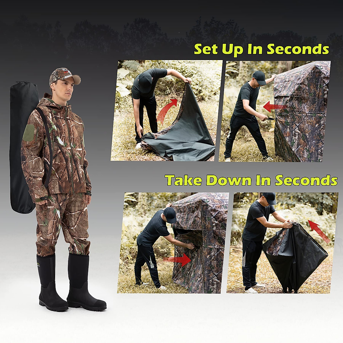 Your Choice Hunting Blind 3 Person 270 Degree See Through Ground Blinds for Deer Hunting Turkey Hunting, Deer Blind Turkey Blind Pop Up Hunting Tent, Hunting Gear Hunting Accessories, Camouflage