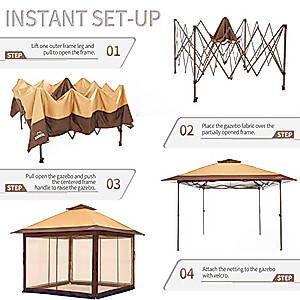 OUTDOOR LIVING SUNTIME Instant Pop Up Patio Gazebo with Full Netting for Family Parties and Outdoor Activities(Netting Sidewalls)