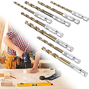 Mesee 13 Pieces Titanium Coated HSS Twist Drill Bit Set, Hex Shank High Speed Steel Drill Bits 1.5mm-6.5mm Quick Change Woodworking Drilling Tool