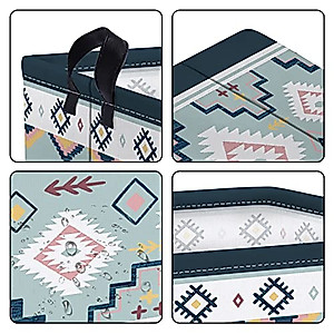 Clastyle Rectangle Blue Boho Clothes Storage Baskets Collapsible Waterproof Geometric Storage Bin for Living Room, 15.7 * 11.8 * 11.8 in