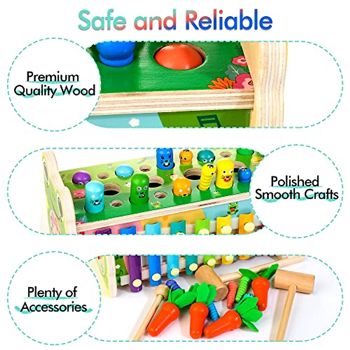 6 in 1 Wooden Montessori Toys for 1 Year Old Whack a Mole Game Hammering Pounding Toy with Xylophone Carrot Harvest Game Learning Developmental Toys Toddler Activities Gift Ages 1 2 3 4