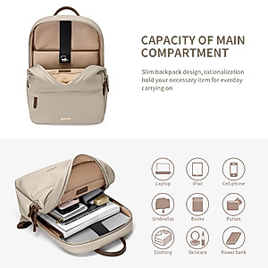 GOLF SUPAGS Laptop Backpack for Women Slim Computer Bag Work Travel College Backpack Purse Fits 15.6 Inch Notebook (Apricot)