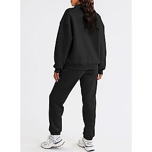 Aleumdr Womens 2 Piece Sweatsuit Sets 2025 Fall Trendy Half Zip Pullover Long Sleeve Sweatshirt Jogger Pants Outfits with Pockets Black Medium