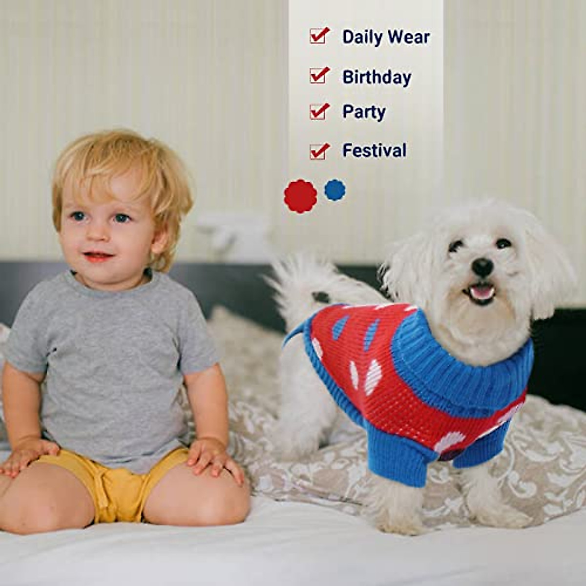 PUMYPOREITY Dog Sweater, Pet Turtleneck Knitwear for Small Medium Dogs, Puppy Cute Polka Dot Knitted Jumper for Fall Winter, Dog Pullover Knit Clothes Vest Sweatshirt Christmas New Year Holidays