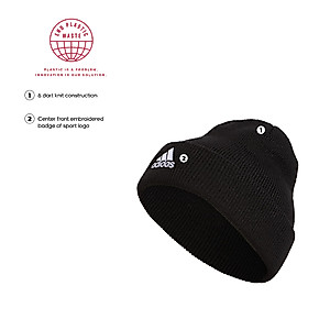 adidas Men's Team Issue Beanie, Standard fit Cuffed Acrylic Knit hat/Cap for Winter, Black/White F22, One Size