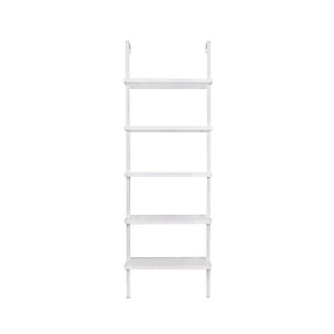 Nathan James 65506 Theo 5-Shelf White Modern Bookcase, Open Wall Mount Ladder Bookshelf with Industrial White Metal Frame, White