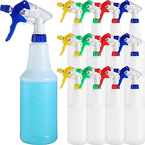 Eaasty 12 Pack Plastic Spray Bottles 25 oz Leak Proof Mist Spraying Bottles Safe Squirt Bottle Refillable with Adjustable Head and Measurements for Bleach Rubbing Cleaning (Red, Blue, Yellow, Green)