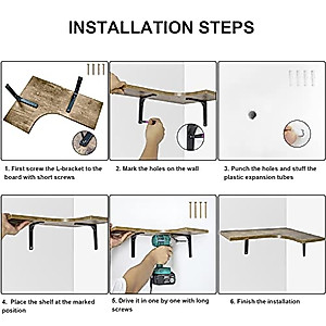 Audessy Corner Floating Shelves, Wall Shelf Set of 4, Rustic Wood Hanging Shelves for Bedroom, Living Room, Bathroom, Kitchen