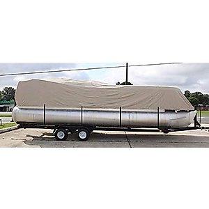 Vortex Direct 26' Tan/Beige Pontoon Boat Cover, Has Elastic and Straps, Fits 24'1" to 25' to 26' Long Deck Area, Up to 102" Beam