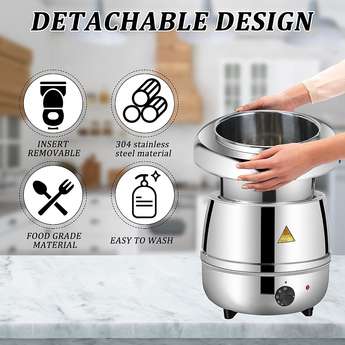 Commercial Soup Kettle Warmer, Stainless Steel 11 Qt Countertop Food Kettle Warmer