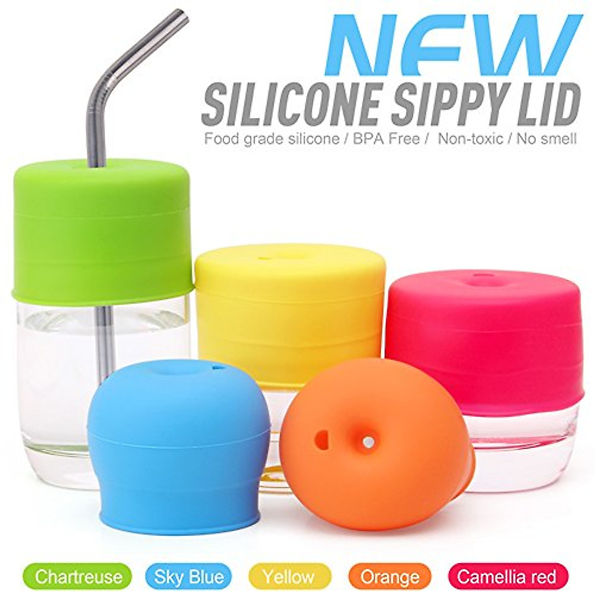 Silicone Sippy Lids Pack of 5, maxin Silicone Spout Makes Cup into Spill-Proof Sippy Cup for Babies and Toddlers