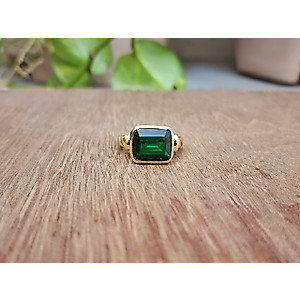 Gold Emerald Statement Ring, 925 Solid Sterling Silver Ring, Square Emerald Signet Ring, Women Ring, Men Ring, Gift Ring, Green Gemstone Ring (Sterling Silver, 8)