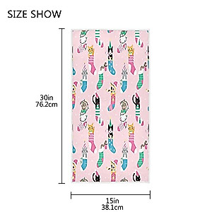 KOCOART Christmas Cute Cats in Socks Bath Hand Towels Pink New Year Kitchen Dish Towels Soft Quality Premium Washcloths Guest Fingertip Towel Decor for Bathroom Spa Gym Sport 16x30 in