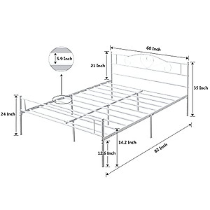 VECELO 14 Inch Queen Size Metal Platform Bed Frame with Headboard and Footboard, Heavy Duty Mattress Foundation with Steel Slats Support, No Box Spring Needed, White