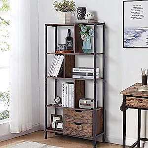 NAIYUFA Bookcase, 4-Tier Bookshelf with 2 Drawers,Book Shelves Display Shelf for Living Room, Bedroom, Home Office
