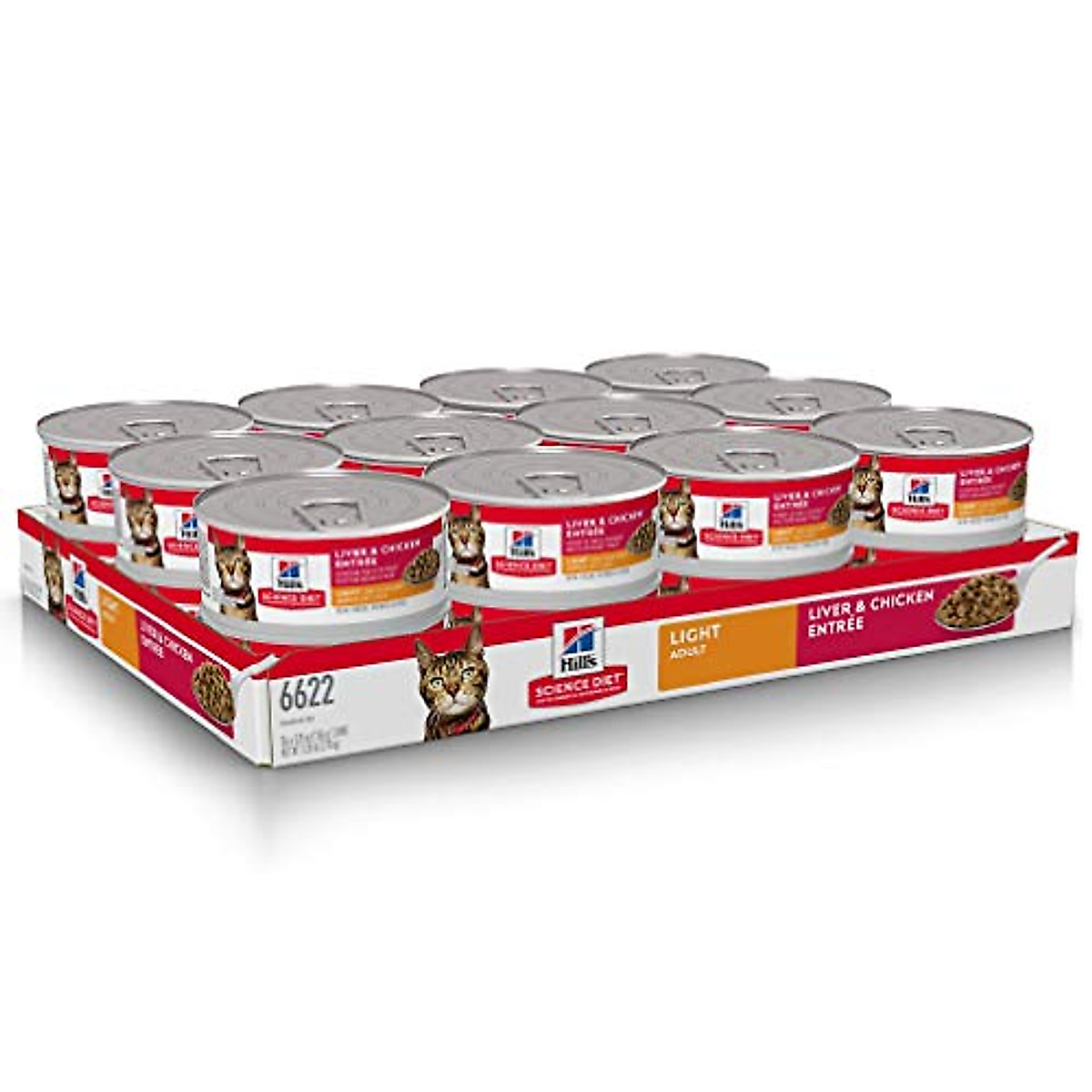 Hill's Science Diet Light, Adult 1-6, Weight Management Support, Wet Cat Food, Liver & Chicken Minced, 5.5 oz Can, Case of 24