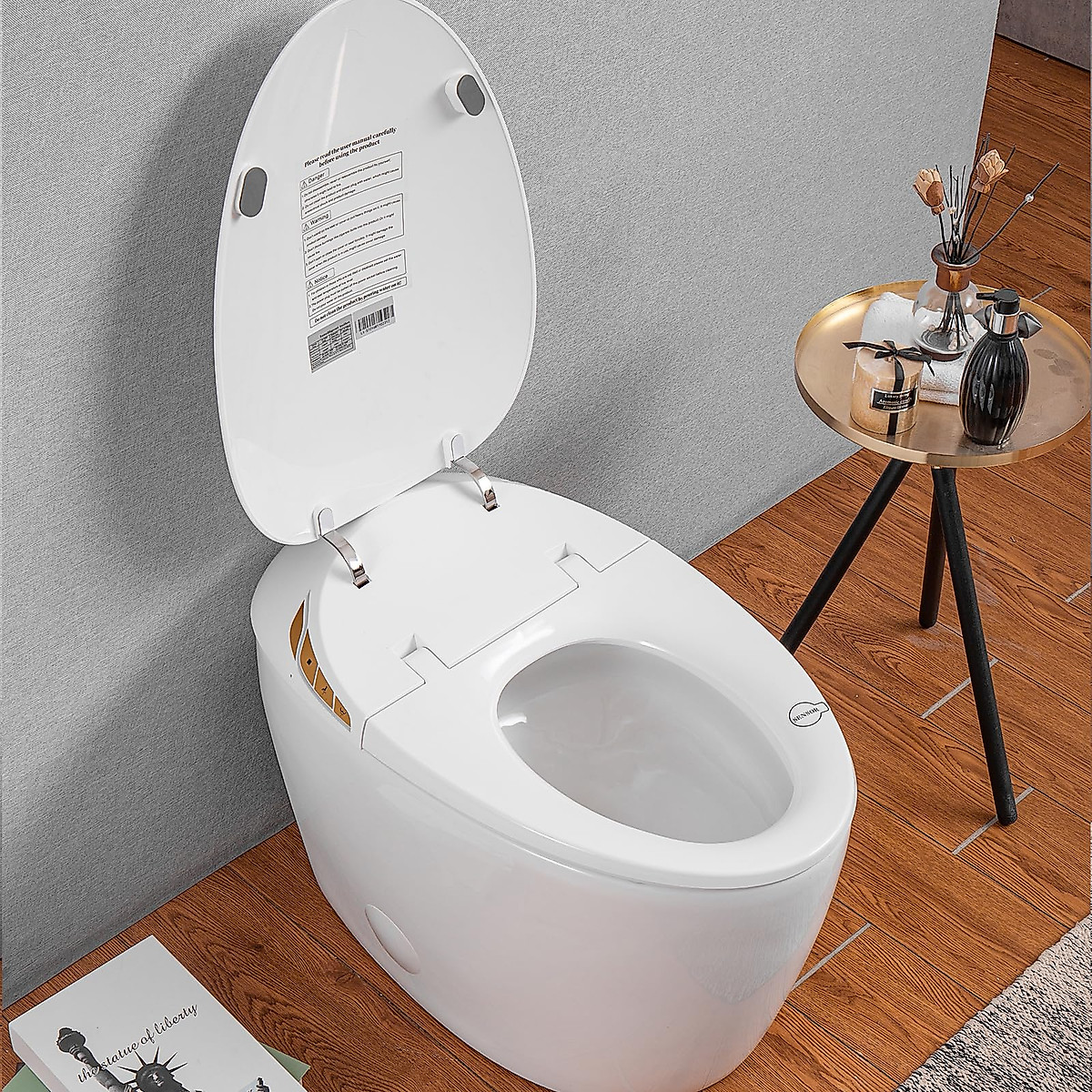 BWE Smart Toilet With Bidet Built In, One-piece Bidet Toilet Seat, Auto Flush, Auto Open & Auto Close,Heated Seat, Warm Water and Dry, Wireless Remote Control