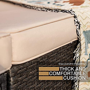 Homall 6 Pieces Furniture Outdoor Sectional Sofa All Weather PE Rattan Patio Conversation Set Manual Wicker Couch with Cushions and Glass Table, Beige